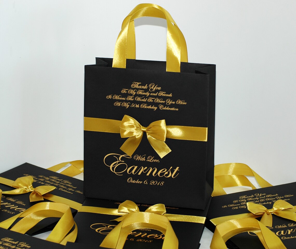 25 Elegant Black And Gold Birthday Party Bags For Your Guests Etsy