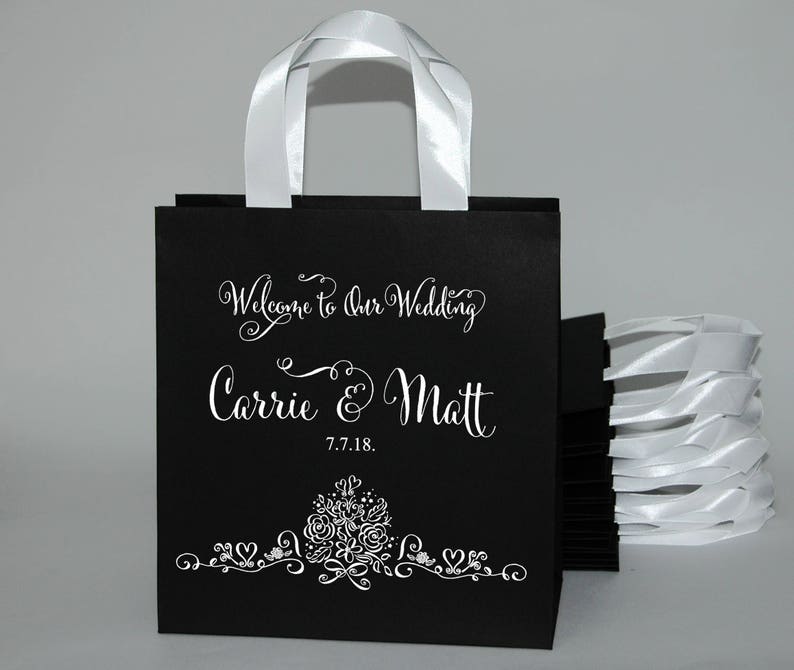 25 Wedding Welcome Bags with satin ribbon handles and your | Etsy
