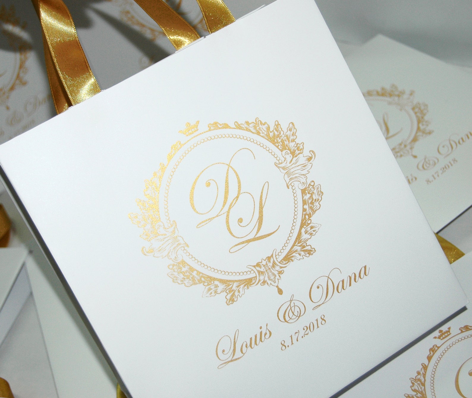 25 Gold Wedding Monogram Gift Bags With Satin Ribbon Handles - Etsy