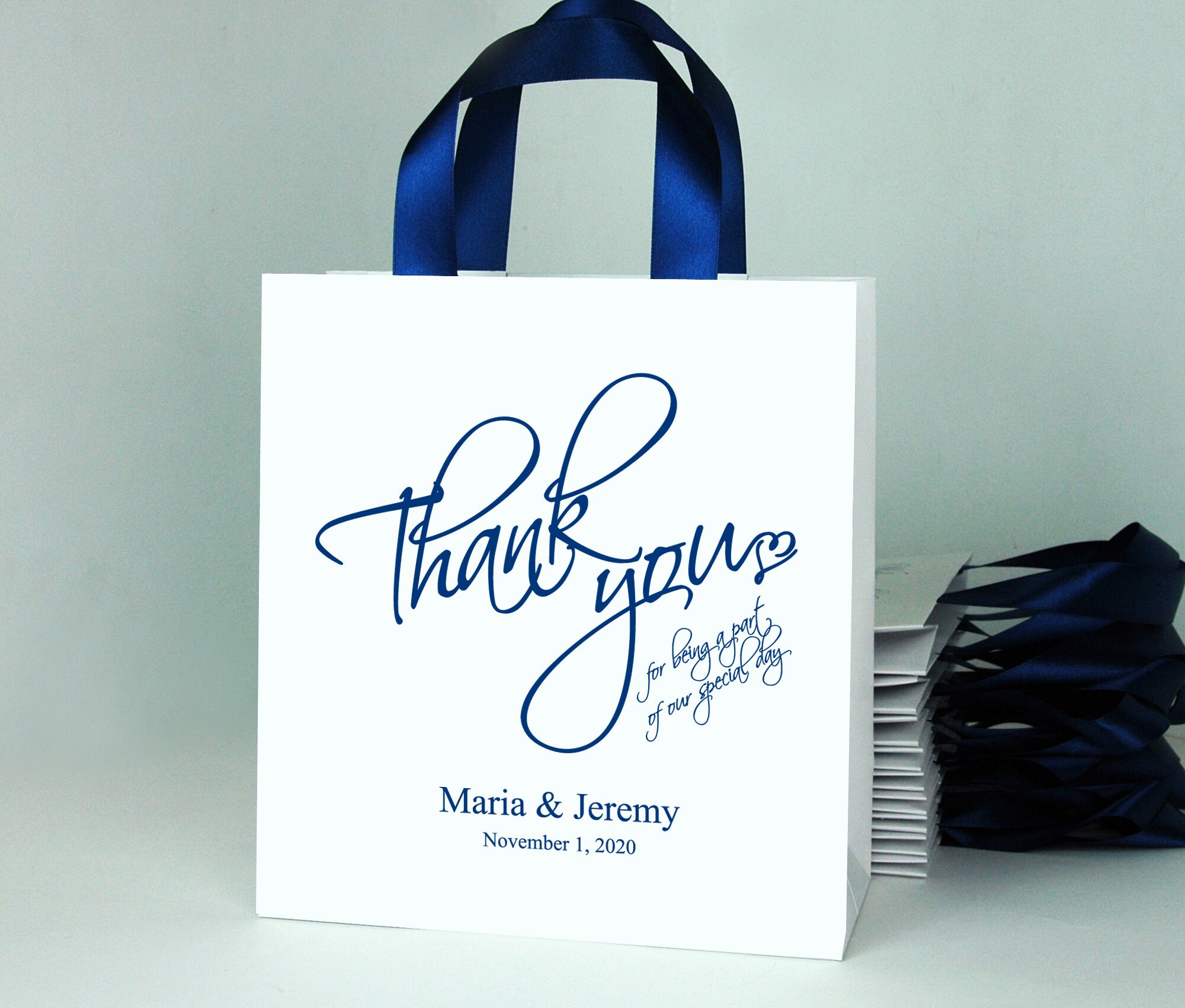 25 Navy Blue Wedding Welcome Bags with satin ribbon handles | Etsy