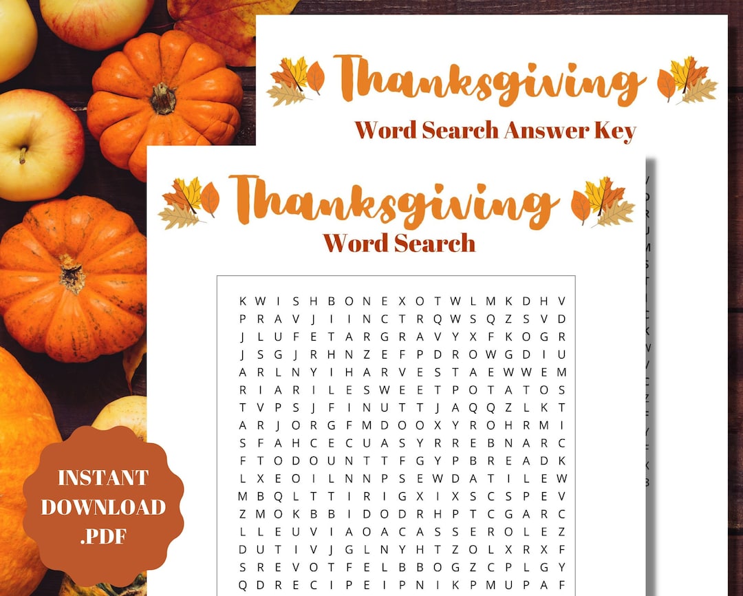 Thanksgiving Word Search Printable Thanksgiving Word Search - Etsy