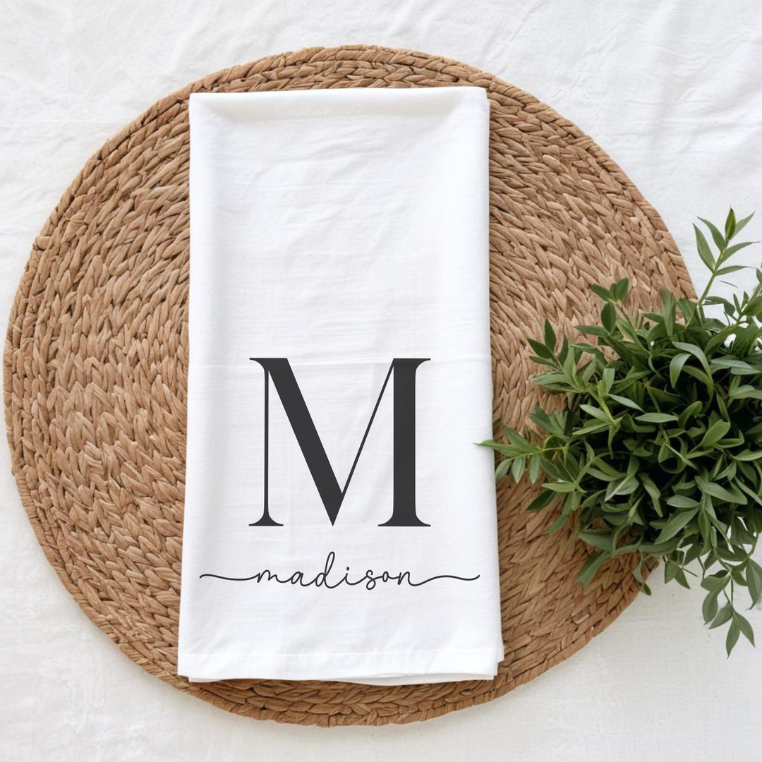 Personalized Tea Towel Housewarming Gift Monogram Tea Towel Farmhouse ...