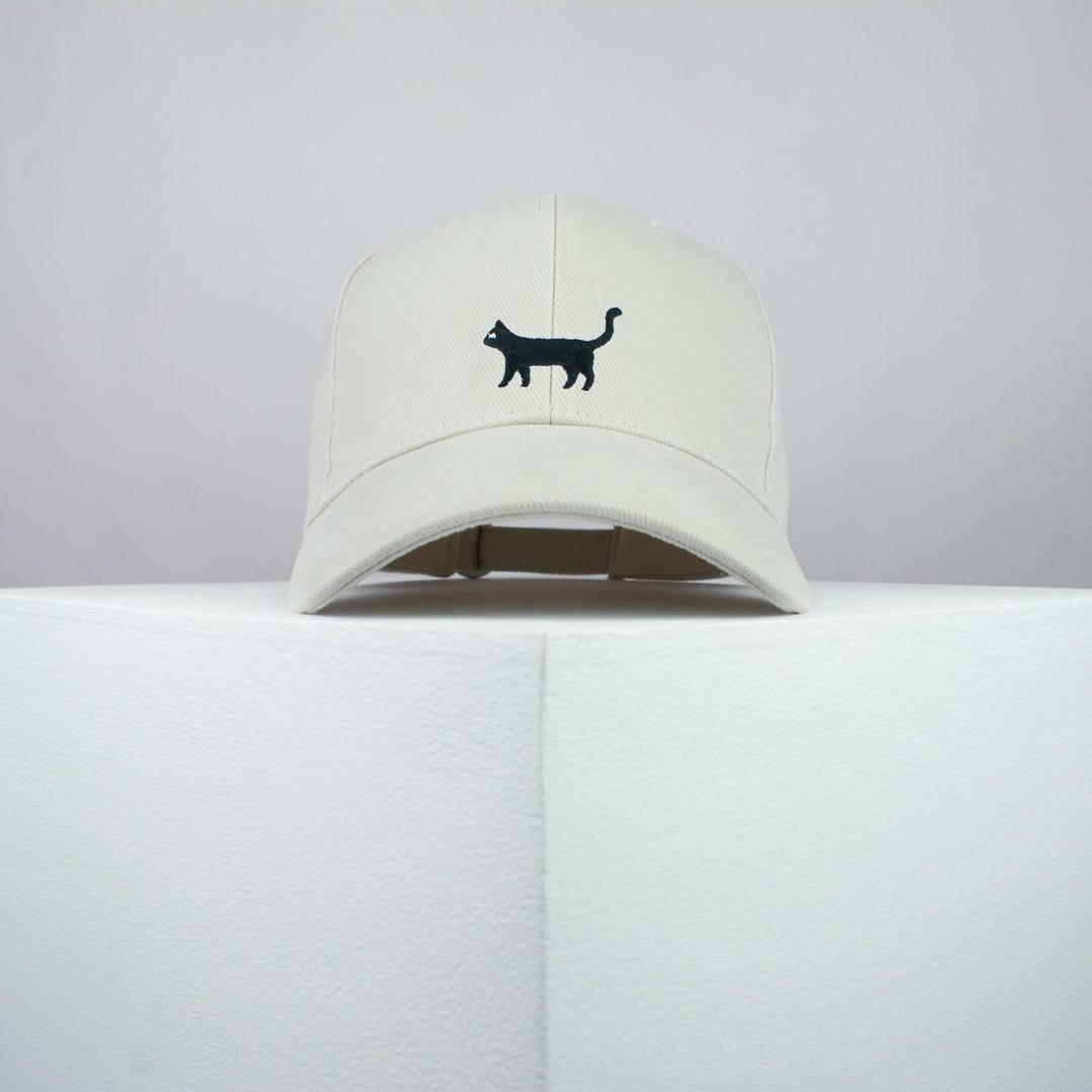 Standing Black Cat Embroidered Baseball Cap Premium Hat Cat Animal Pet ...