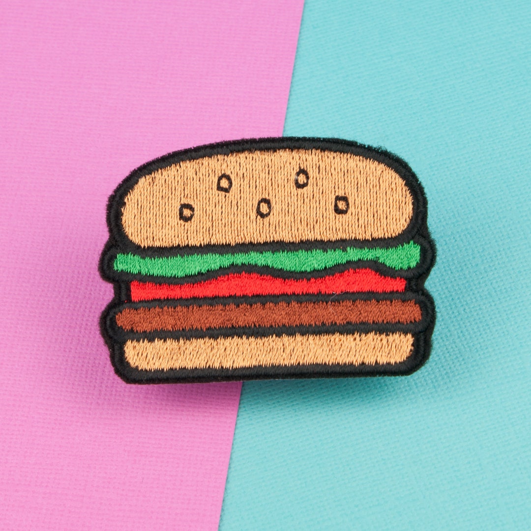 Burger Iron on Patch / Food / Patches / Hamburger / Embroidery / Patch ...