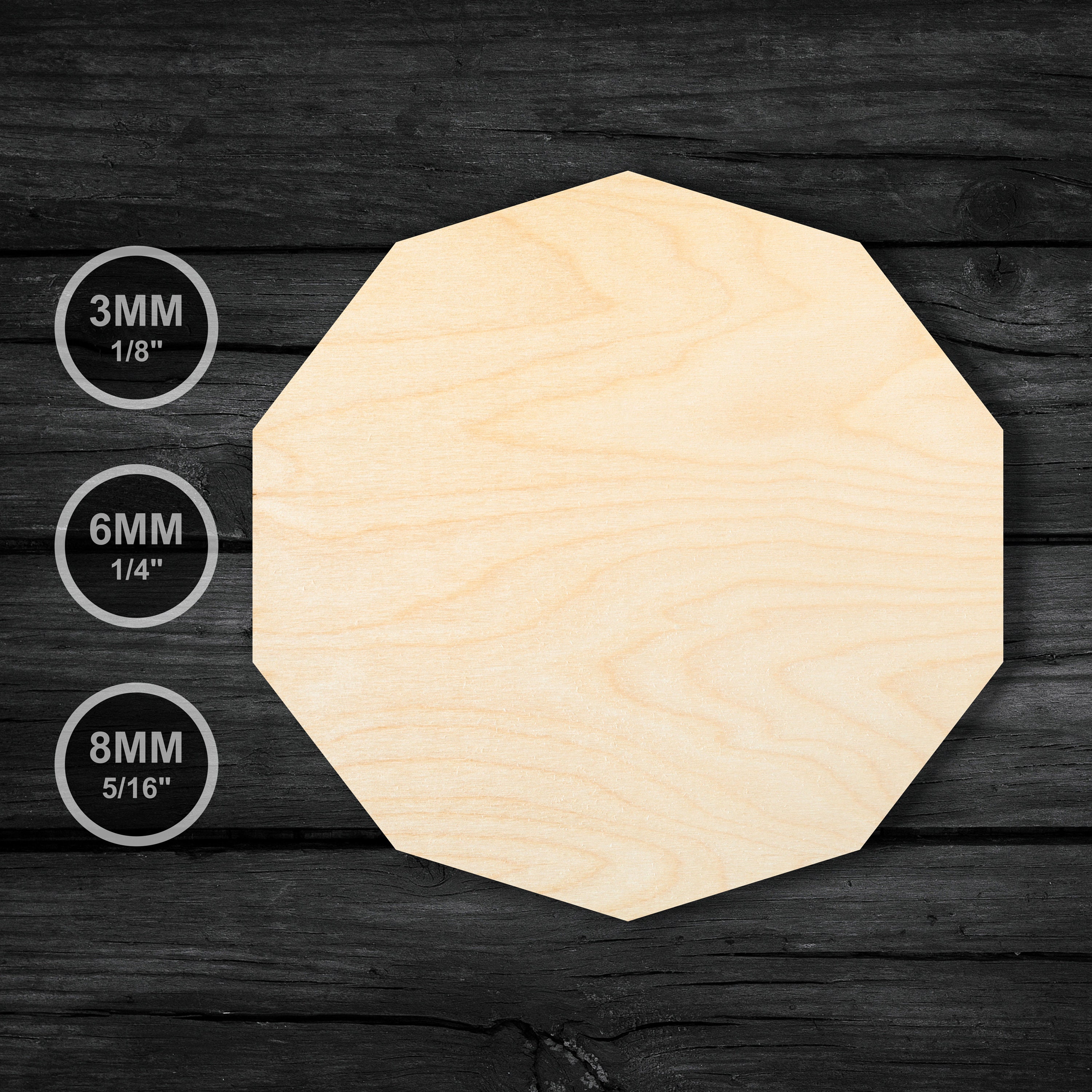 Wooden Decagon Wood Decagon Shape 3MM 6MM 8MM 3-50CM - Etsy