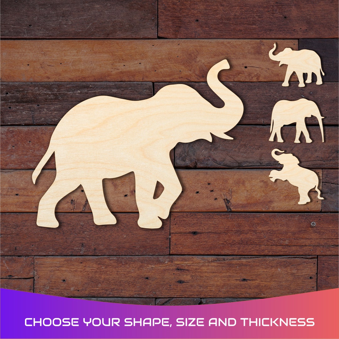 Wooden Elephant Shape, Wood Elephant Cutout, Birch Plywood Animal Wall ...