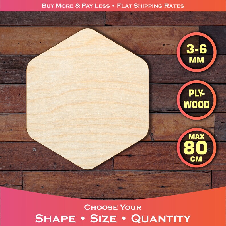 Wood Hexagon Cutout Blank for DIY Craft, Wooden Hexagonal Shape ...
