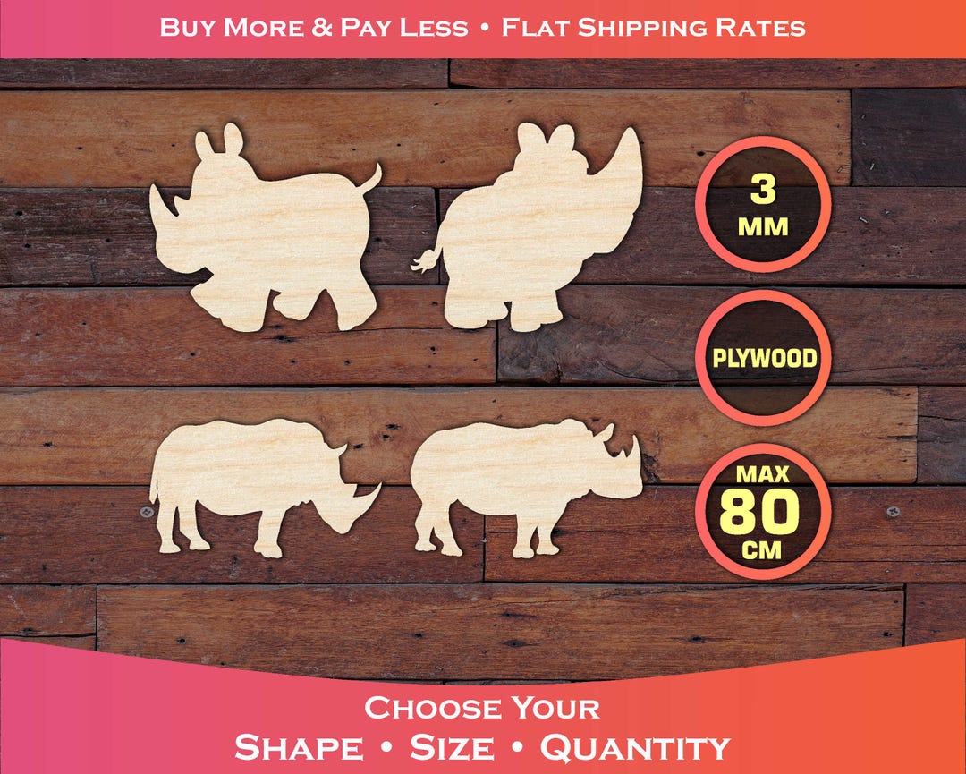Wood Rhino Shape Cutout for DIY Craft, Unfinished Wooden Blanks to ...