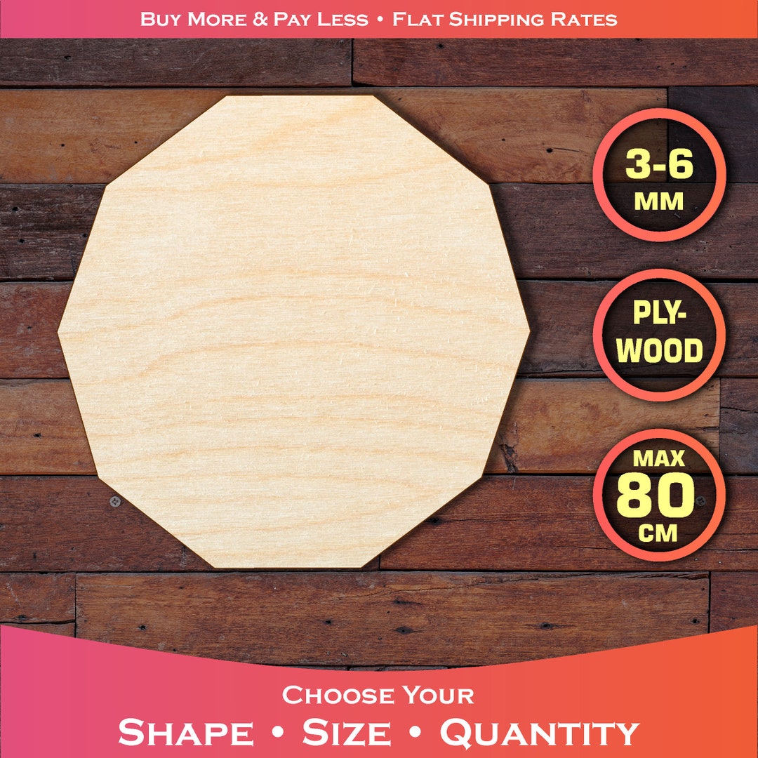 Wood Decagon Cutout Blank for DIY Craft, Wooden Decagonal Shape ...