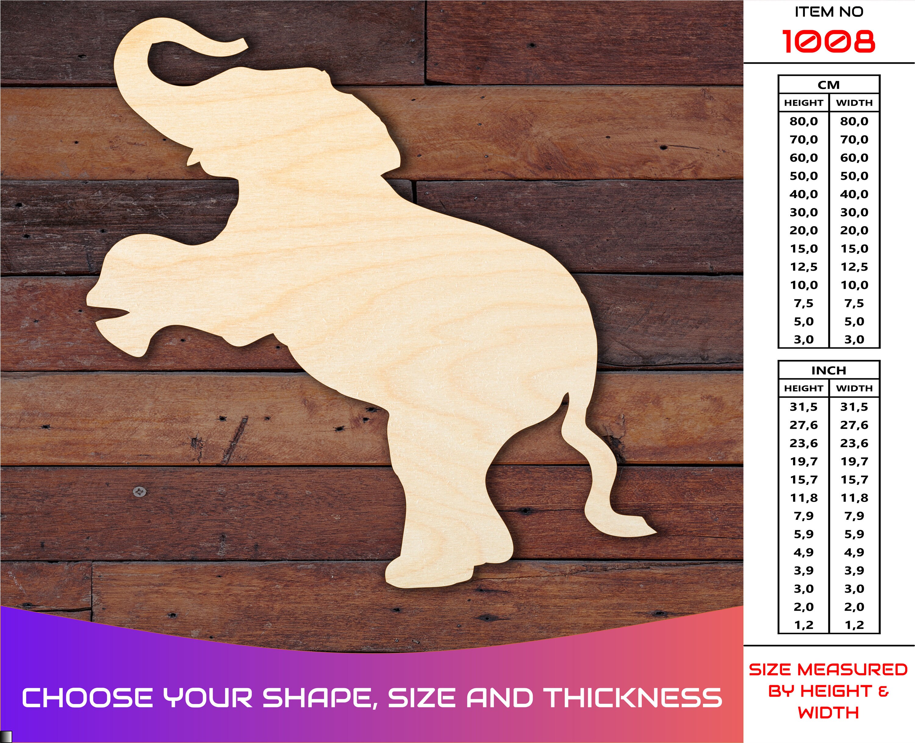 Wooden Elephant Shape, Wood Elephant Cutout, Birch Plywood Animal Wall ...