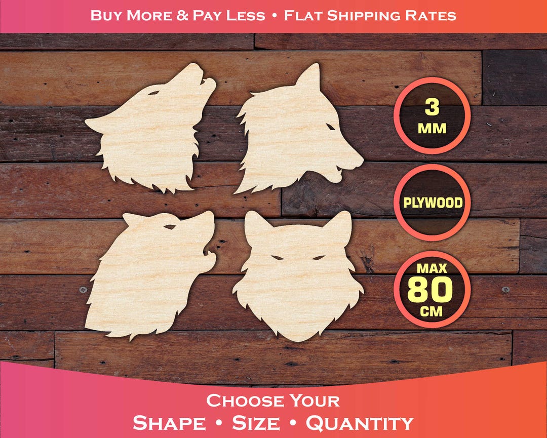 Wood Wolf Head Shape Cutout for DIY Craft, Unfinished Wooden Blanks to ...