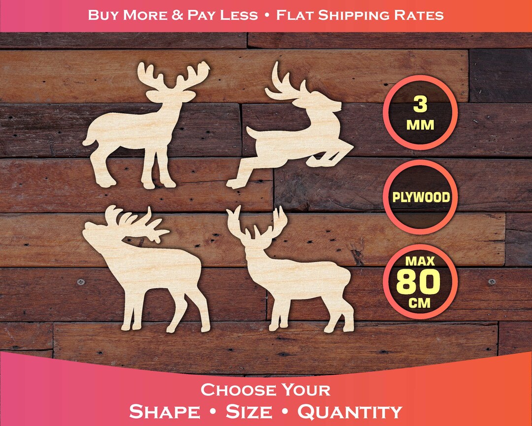 Wood Deer Shape Cutout for DIY Craft, Unfinished Wooden Blanks to Paint ...