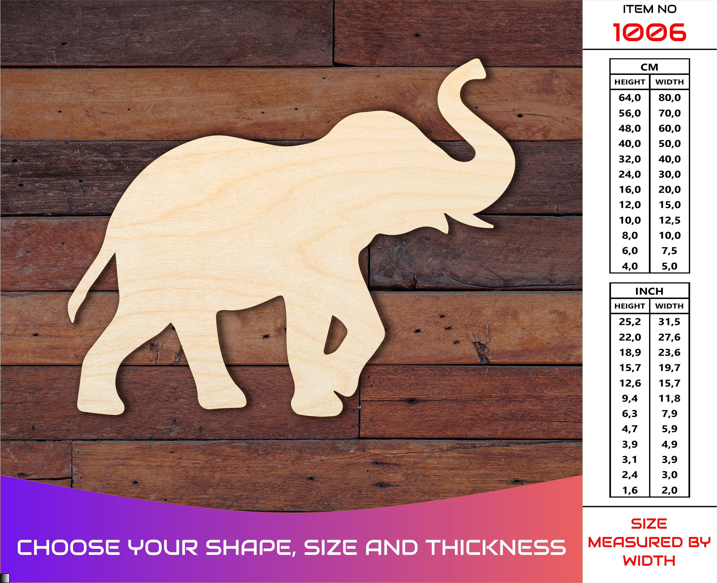 Wooden Elephant Shape, Wood Elephant Cutout, Birch Plywood Animal Wall ...