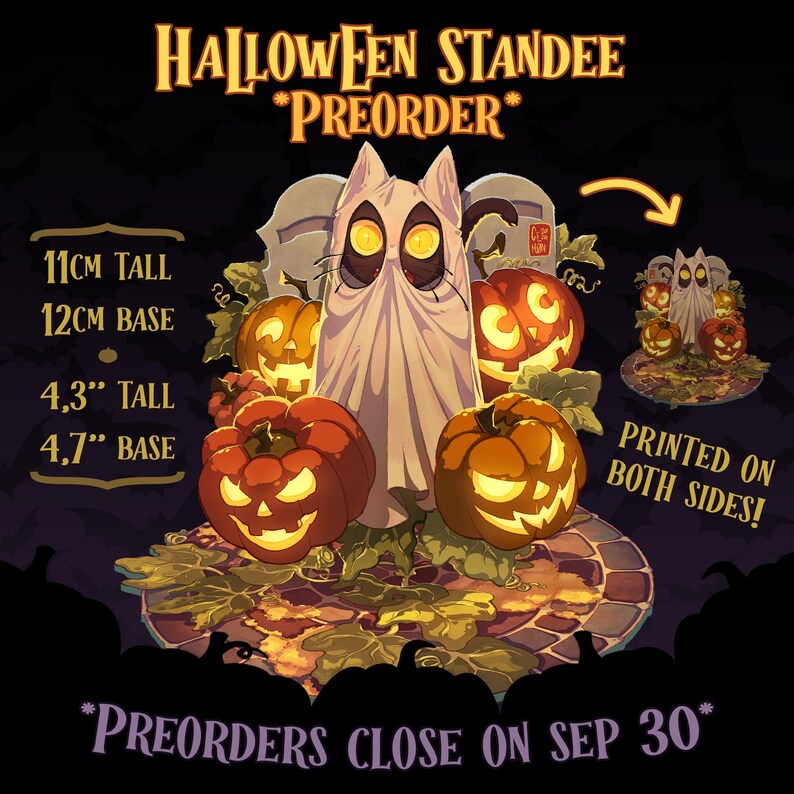 PREORDER HALLOWEEN STANDEE Cat, Pumpkin Field Ghost Friend, Acrylic Jack O Lantern Cemetery ...