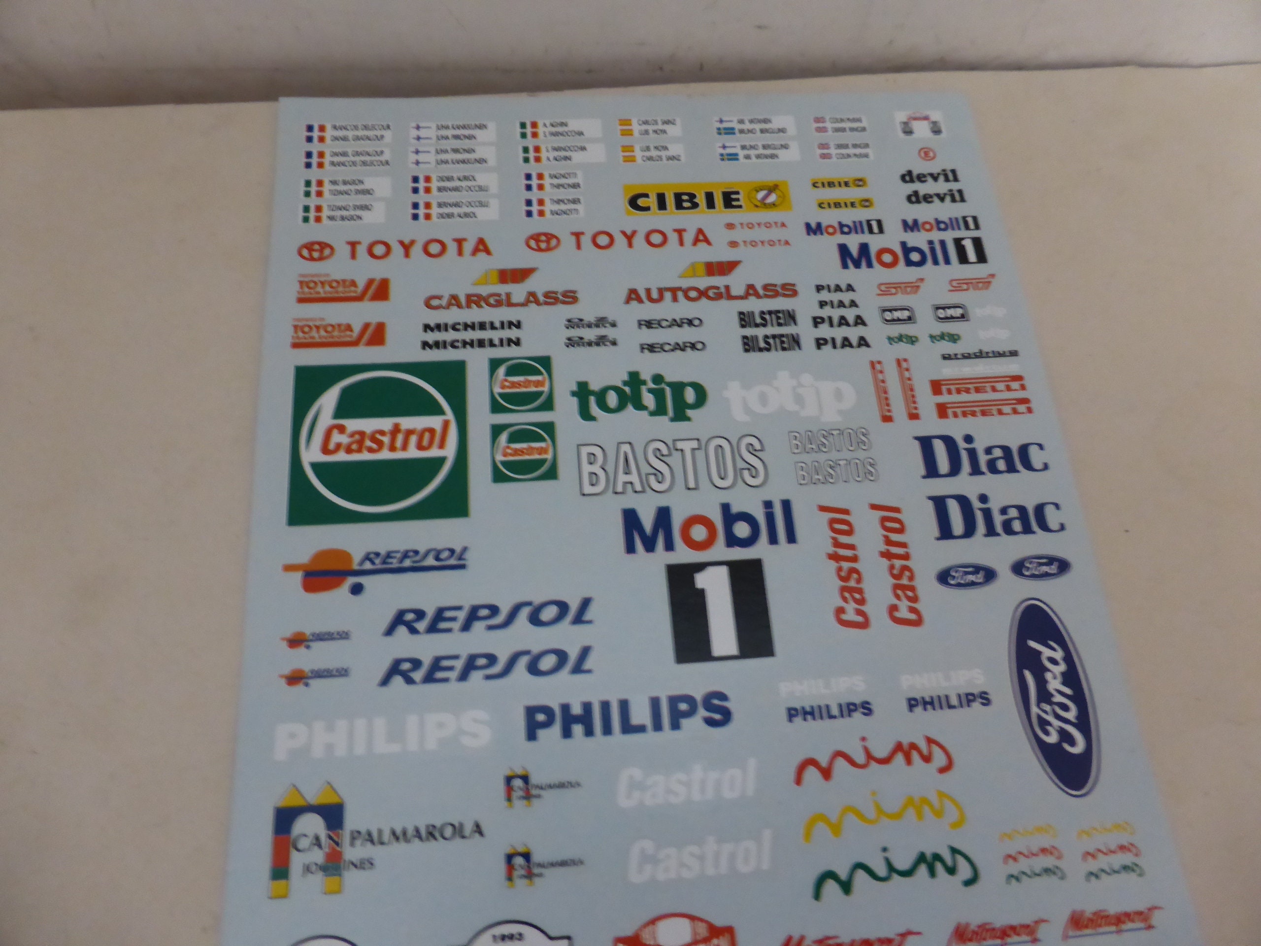 1/24 and 1/32 decals sheet for rally cars Castrol, Totip, Diac, Toyota ...