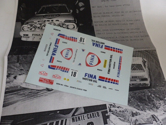1:43 decals for BMW M3 GrA Fina Rally Monte Carlo 1989 #18 Duez/Lopez ...