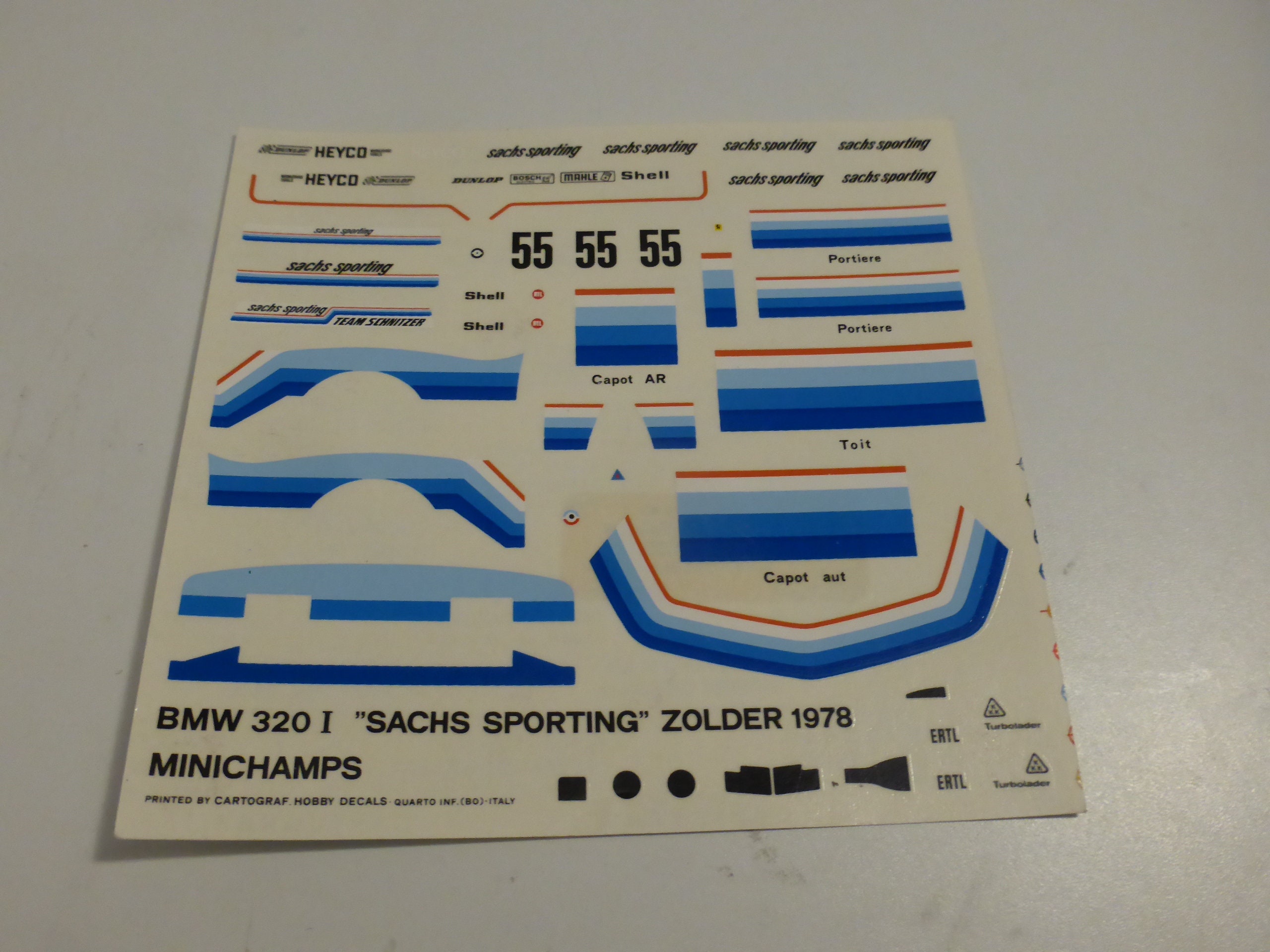 1:43 decals for BMW 320i Gr5 Sachs Sporting Zolder 1978 #55 Cartograf ...