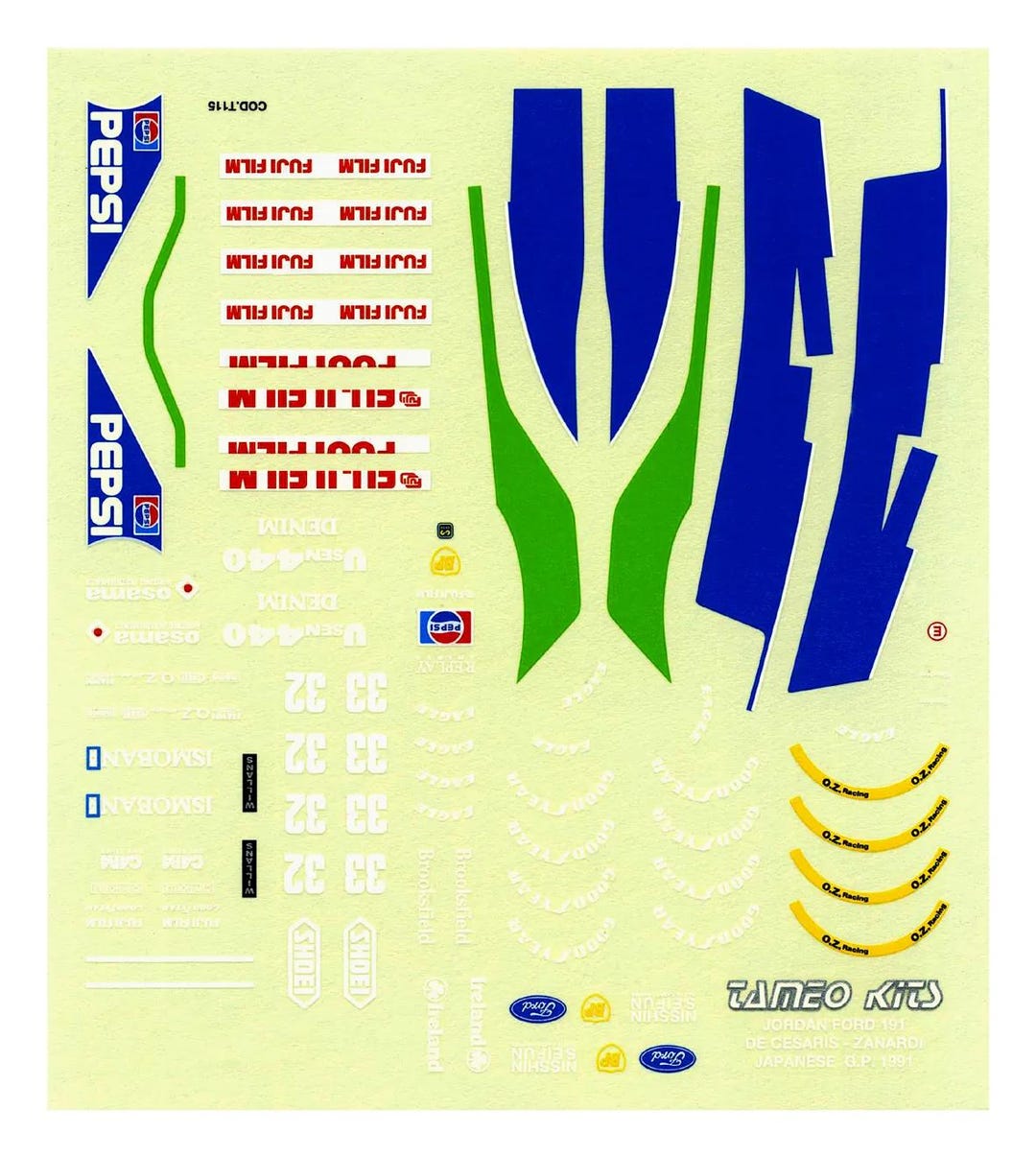 1:43 Waterslide Serigraphed Decals Jordan 191 Japanese GP 1991 De ...