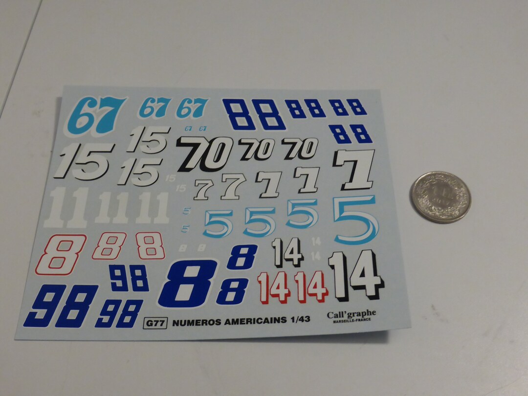 1:43 Decals Sheet With Big Race Numbers for American Race Cars (famous ...