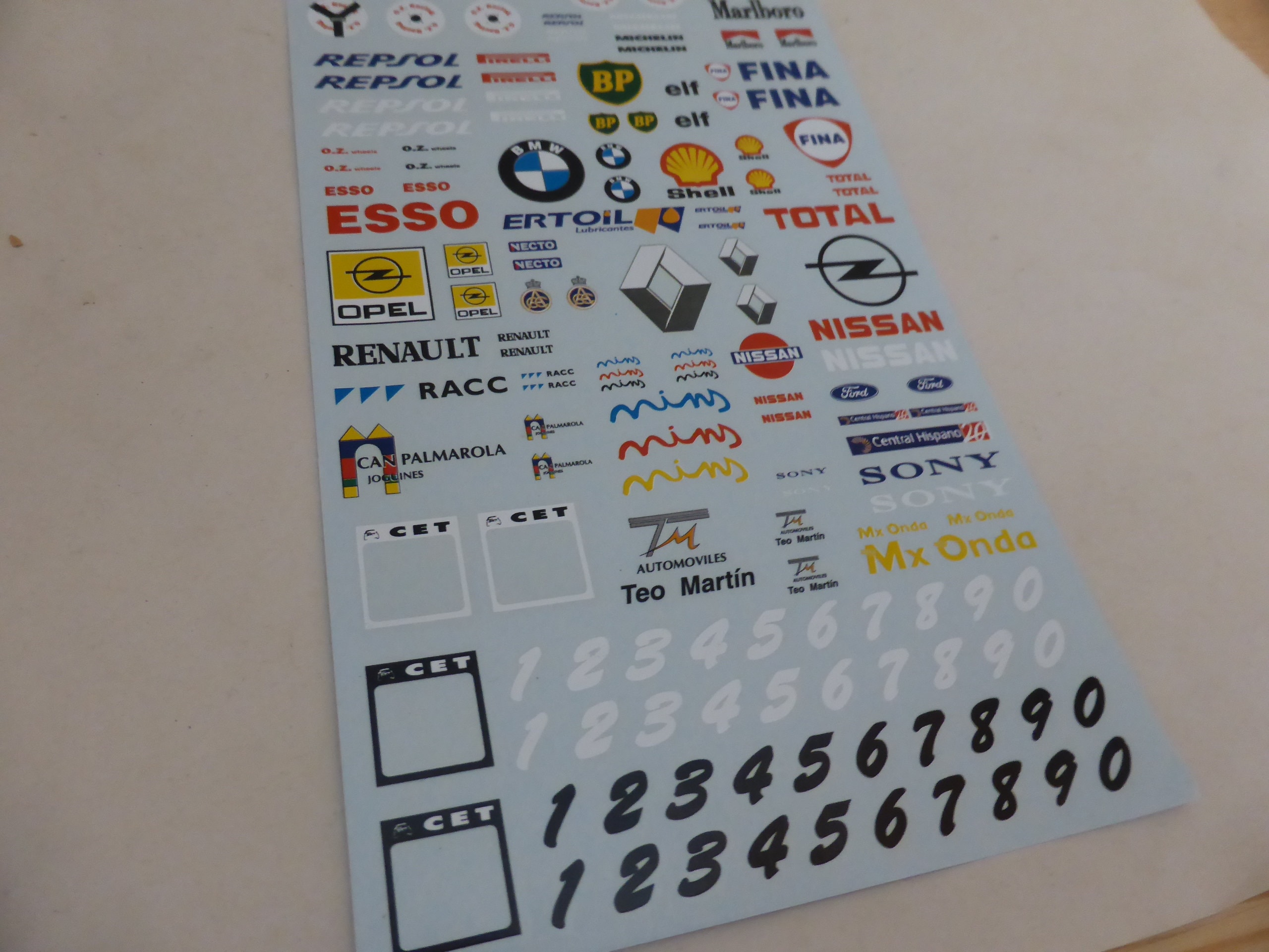 1/24 and 1/32 decals sheet for rally cars Esso, BMW, Fina, Sony. Repsol ...