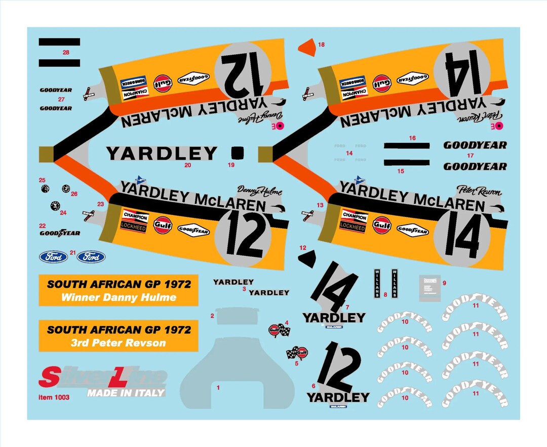 1:43 Waterslide Serigraphed Decals Mclaren M19 South African GP 1972 ...