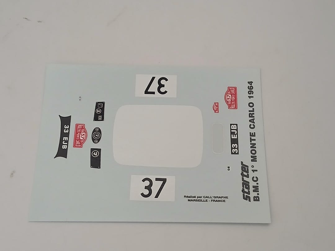 1:43 Decals Sheet for BMC Mini Cooper Rally Monte Carlo 1964 Winner #37 ...