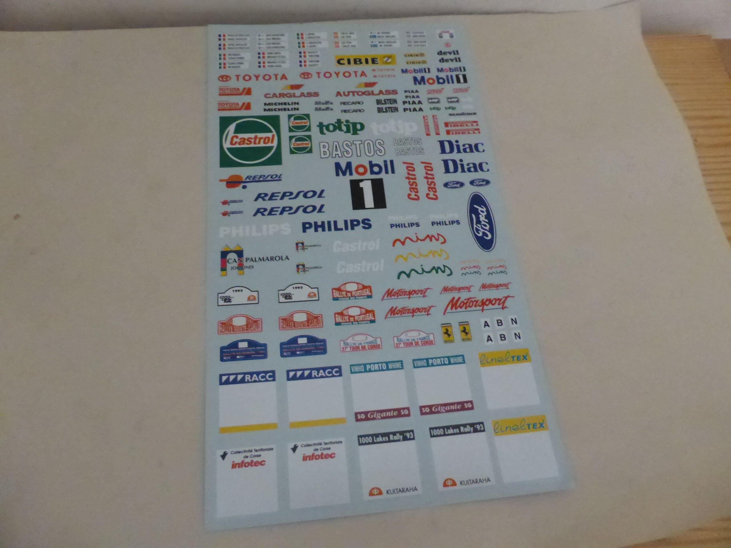 1/24 and 1/32 decals sheet for rally cars Castrol, Totip, Diac, Toyota ...