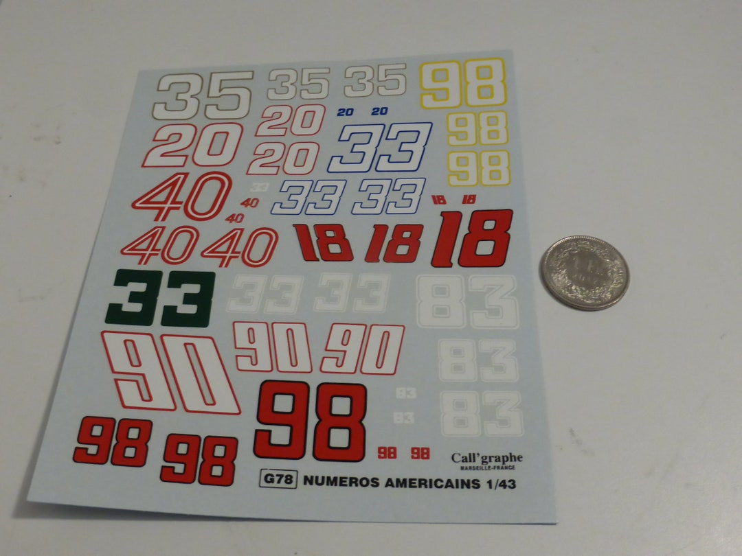 1:43 Decals Sheet With Big Race Numbers for American Race Cars famous ...