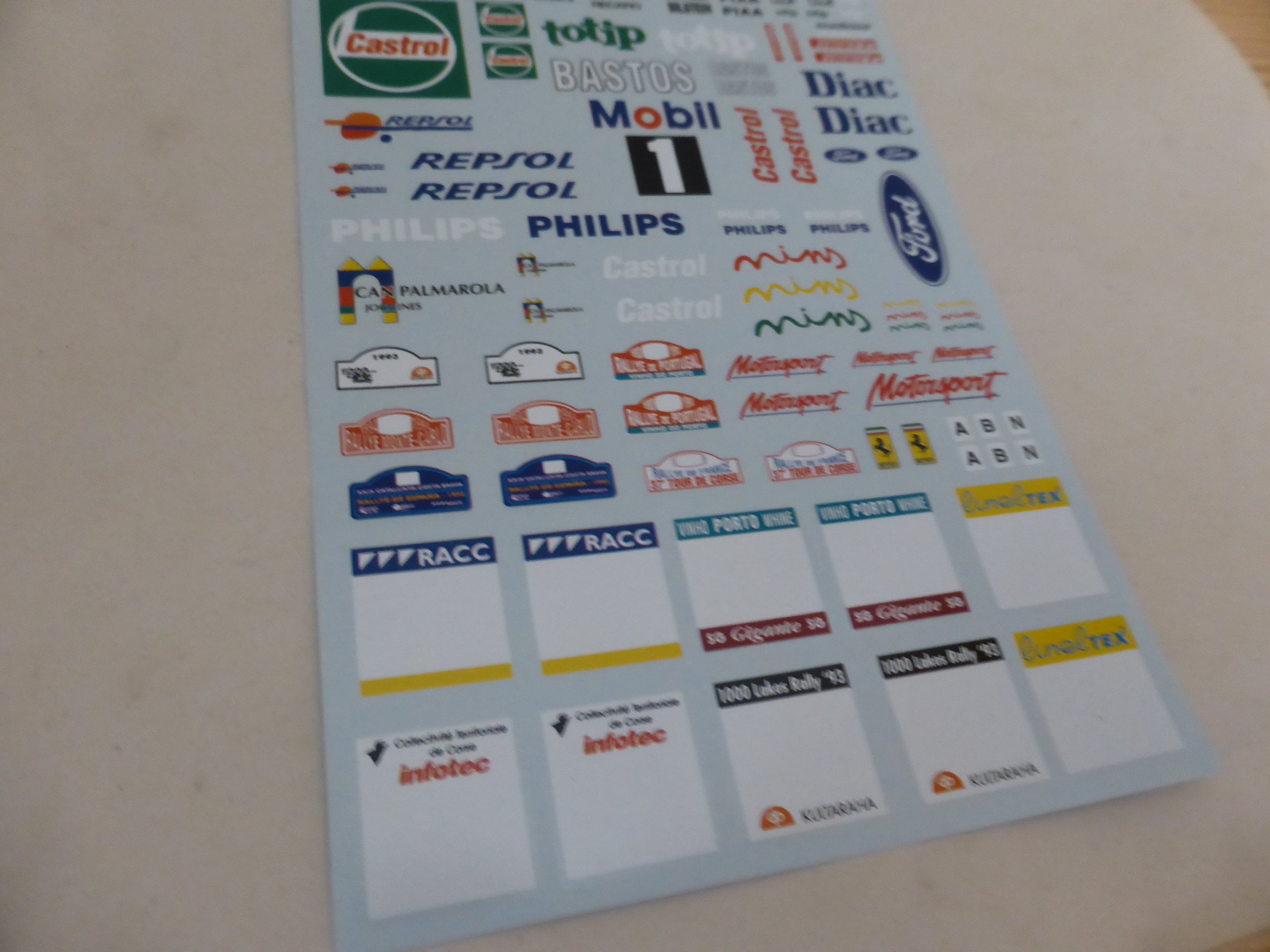 1/24 and 1/32 decals sheet for rally cars Castrol, Totip, Diac, Toyota ...