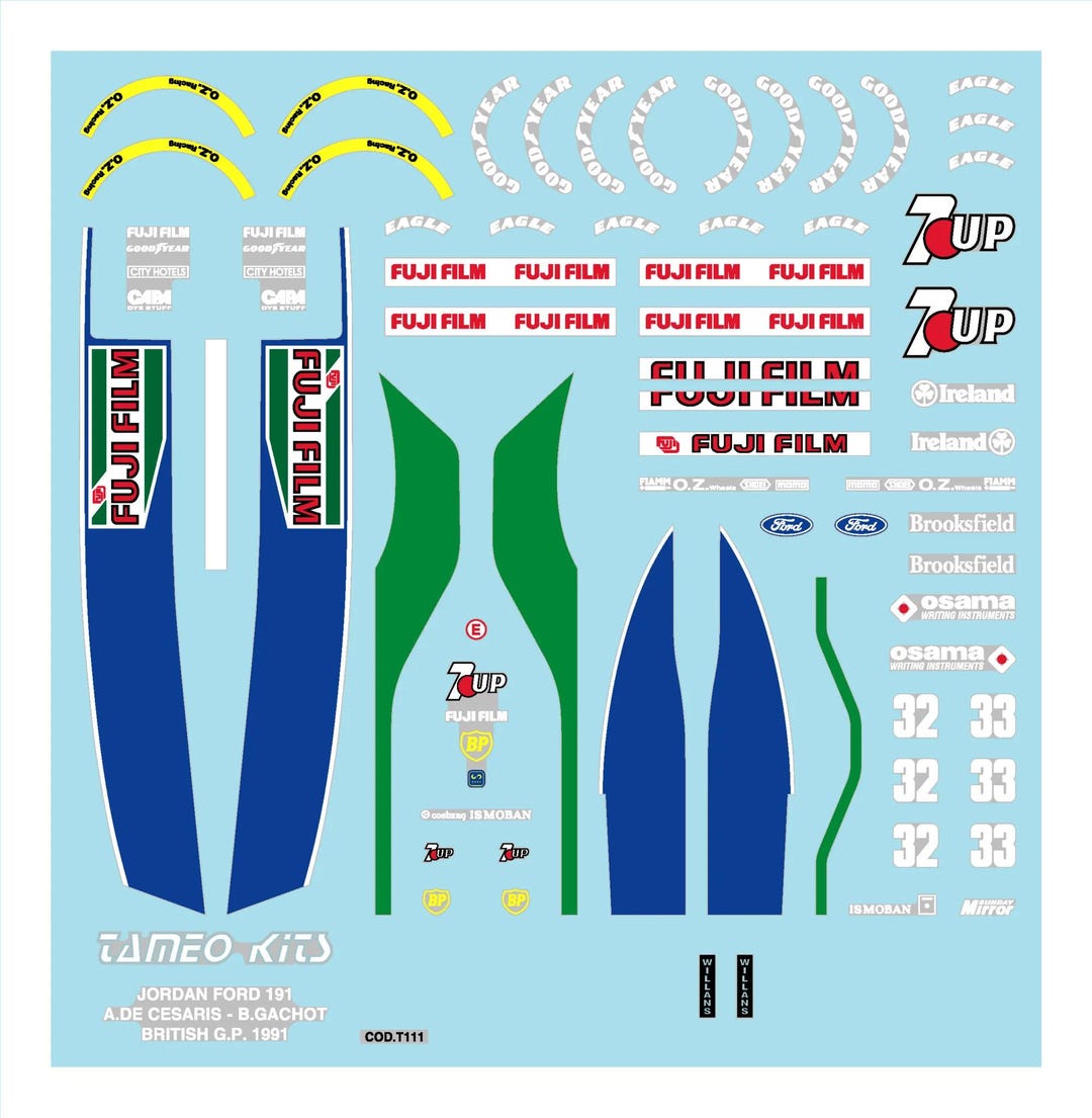 1:43 Waterslide Serigraphed Decals Jordan 191 British GP 1991 De ...