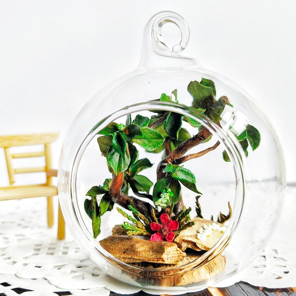 Miniature Autumn Leaves Oak Tree Glass Globe Terrarium Decor Natural ...