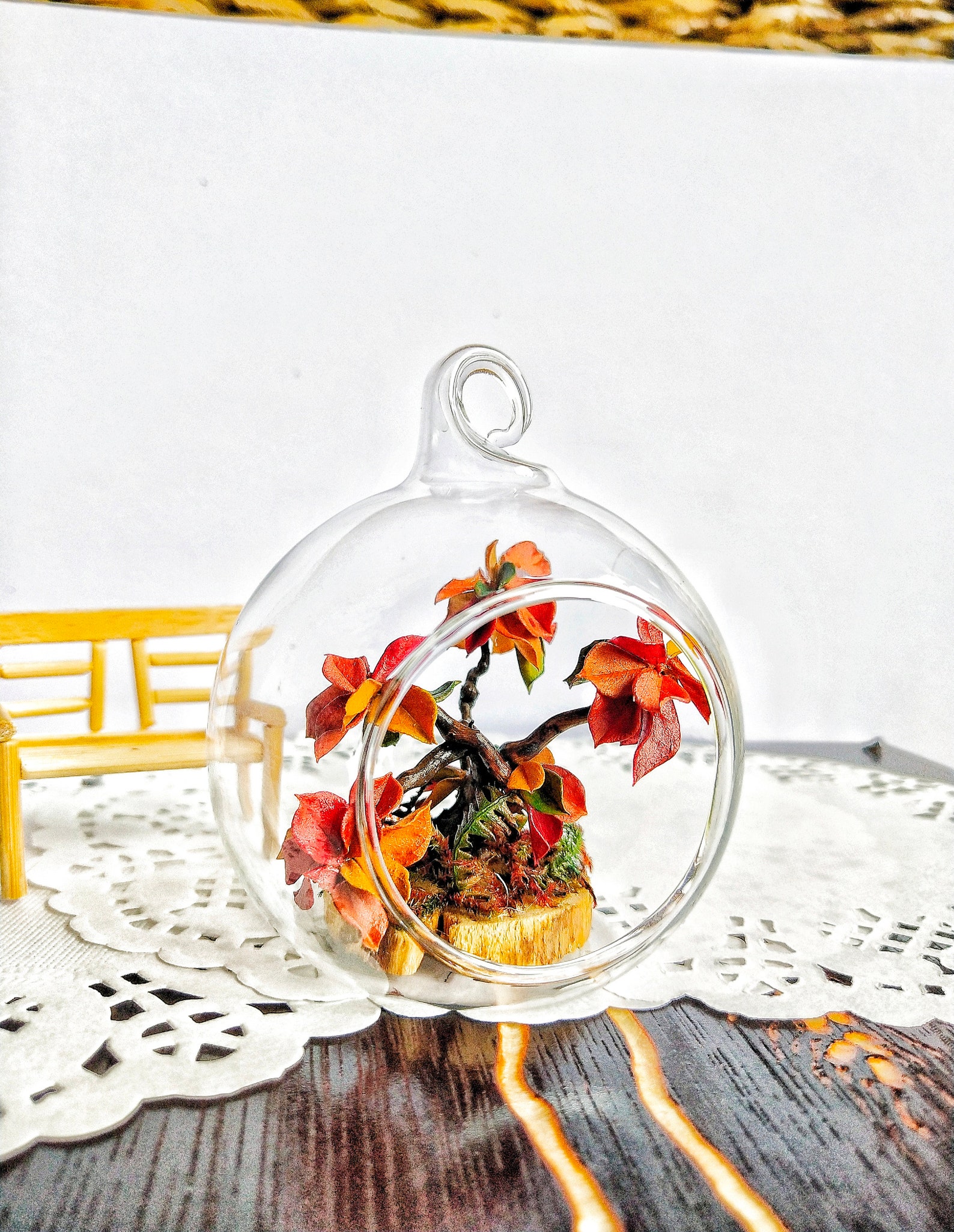 Miniature Autumn Leaves Oak Tree Glass Globe Terrarium Decor - Etsy