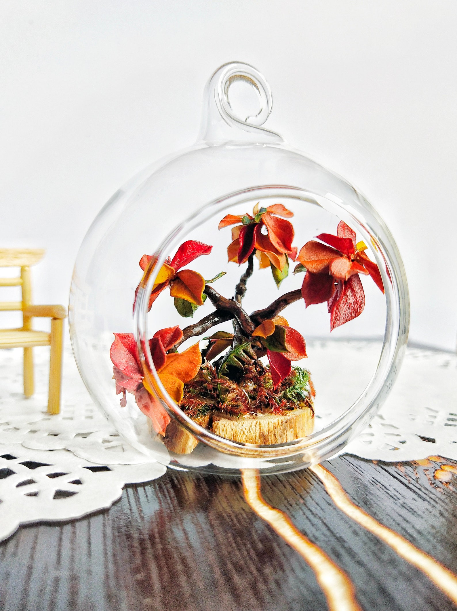 Miniature Autumn Leaves Oak Tree Glass Globe Terrarium Decor - Etsy
