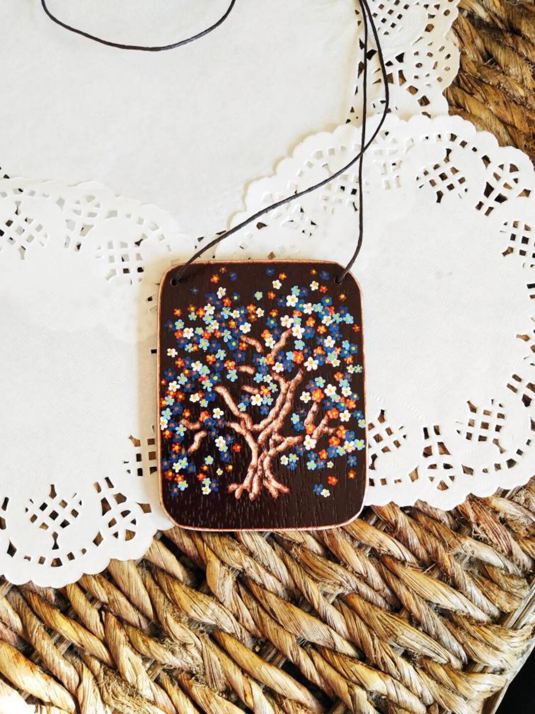 Blue Cherry Blossom Tree Necklace Hand Painted Blue Blossom Tree ...