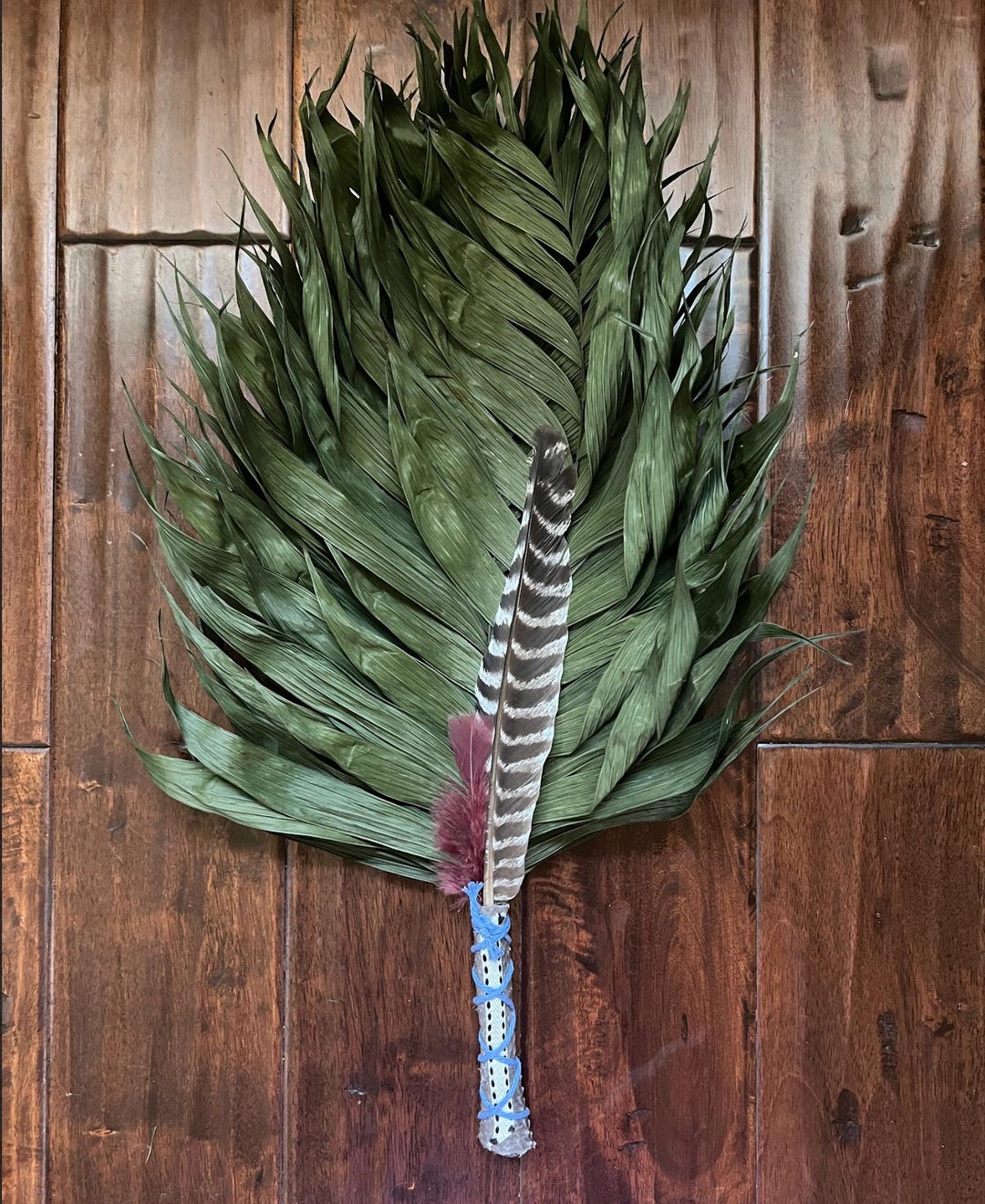 Commodore Palm Chakapa 25 Sage Fabric With Light Blue Cord - Etsy