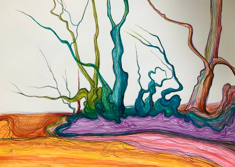 Tangled Trees , ORIGINAL Drawing, Illustration - Etsy