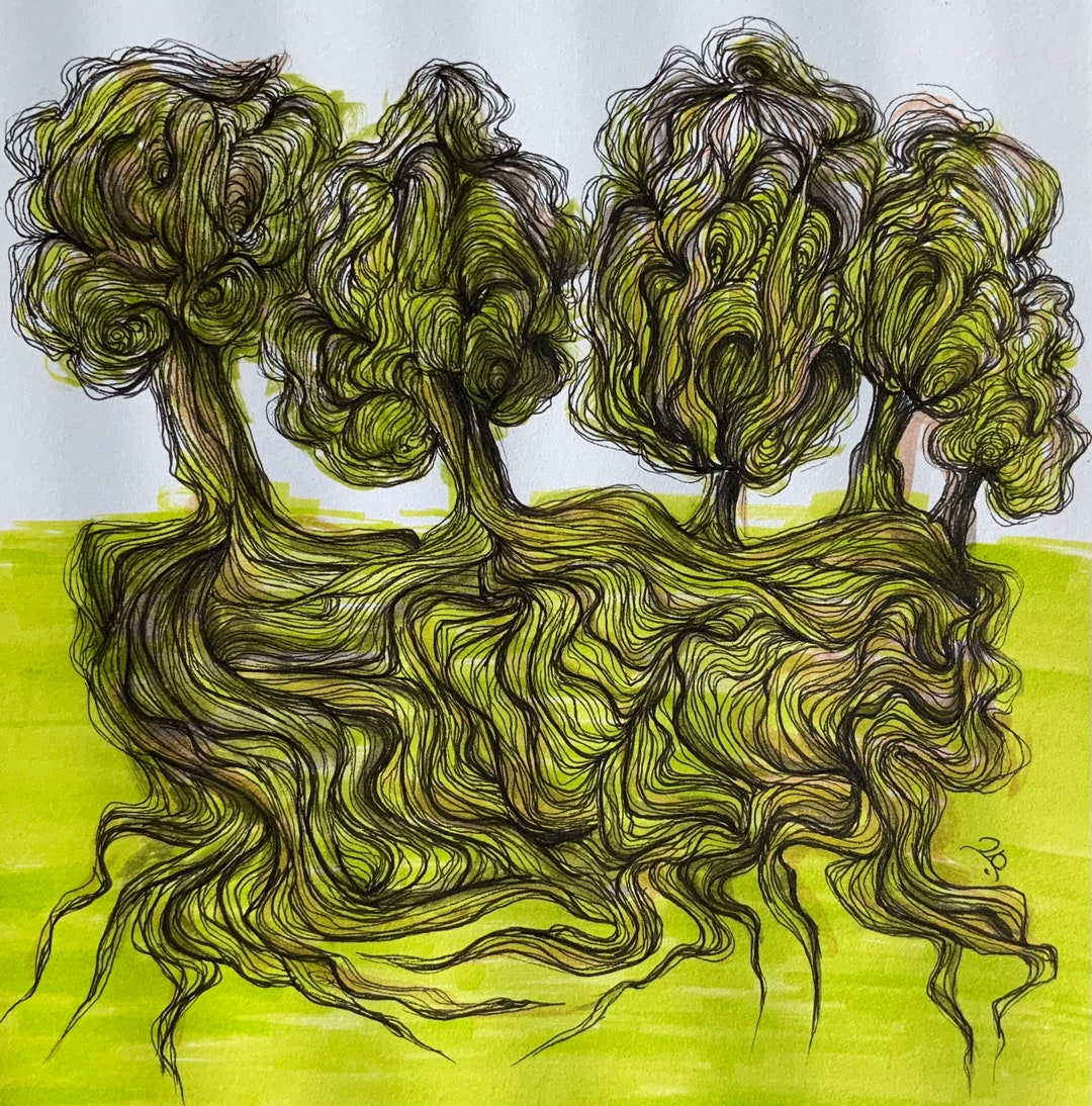 Tangled Trees , ORIGINAL Drawing, Illustration - Etsy