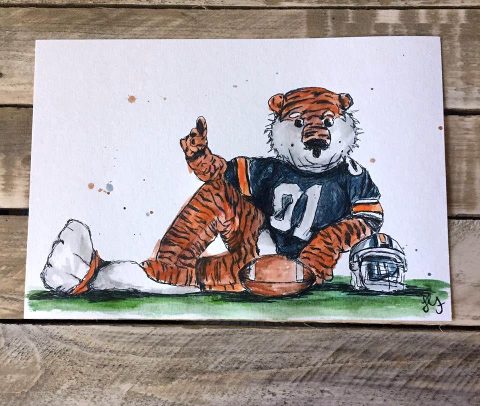 Auburn Tigers Aubie Watercolor Sketch | Etsy