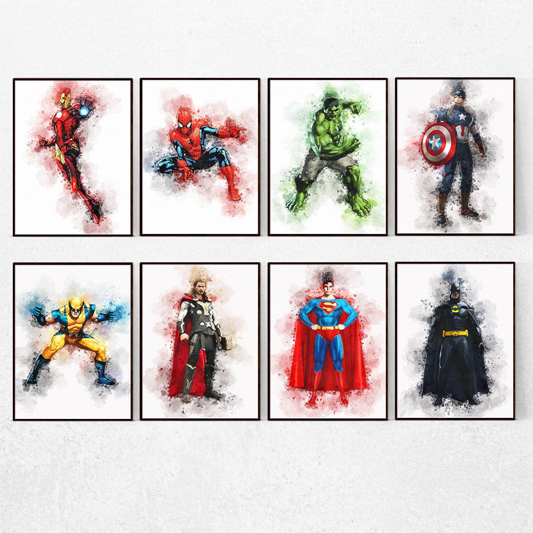 Superhero Watercolour Print, Kids Bedroom Decor, Superhero Prints ...