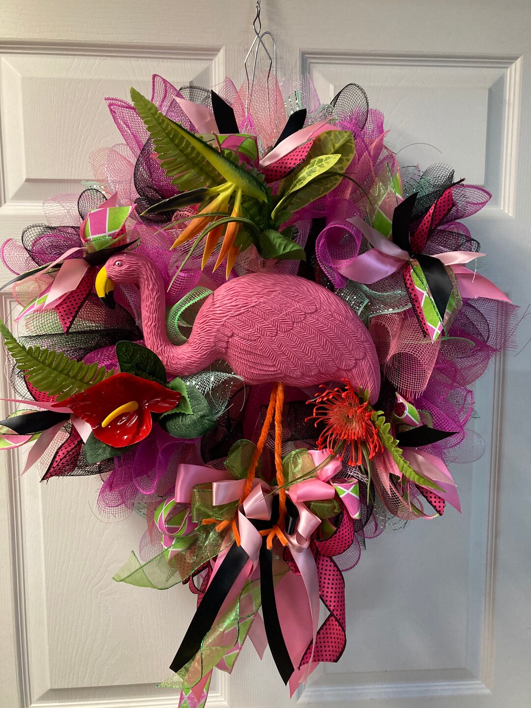 Flamingo Tropical Wreath Summer Wreath Flamingo Decor, Pink and Black ...