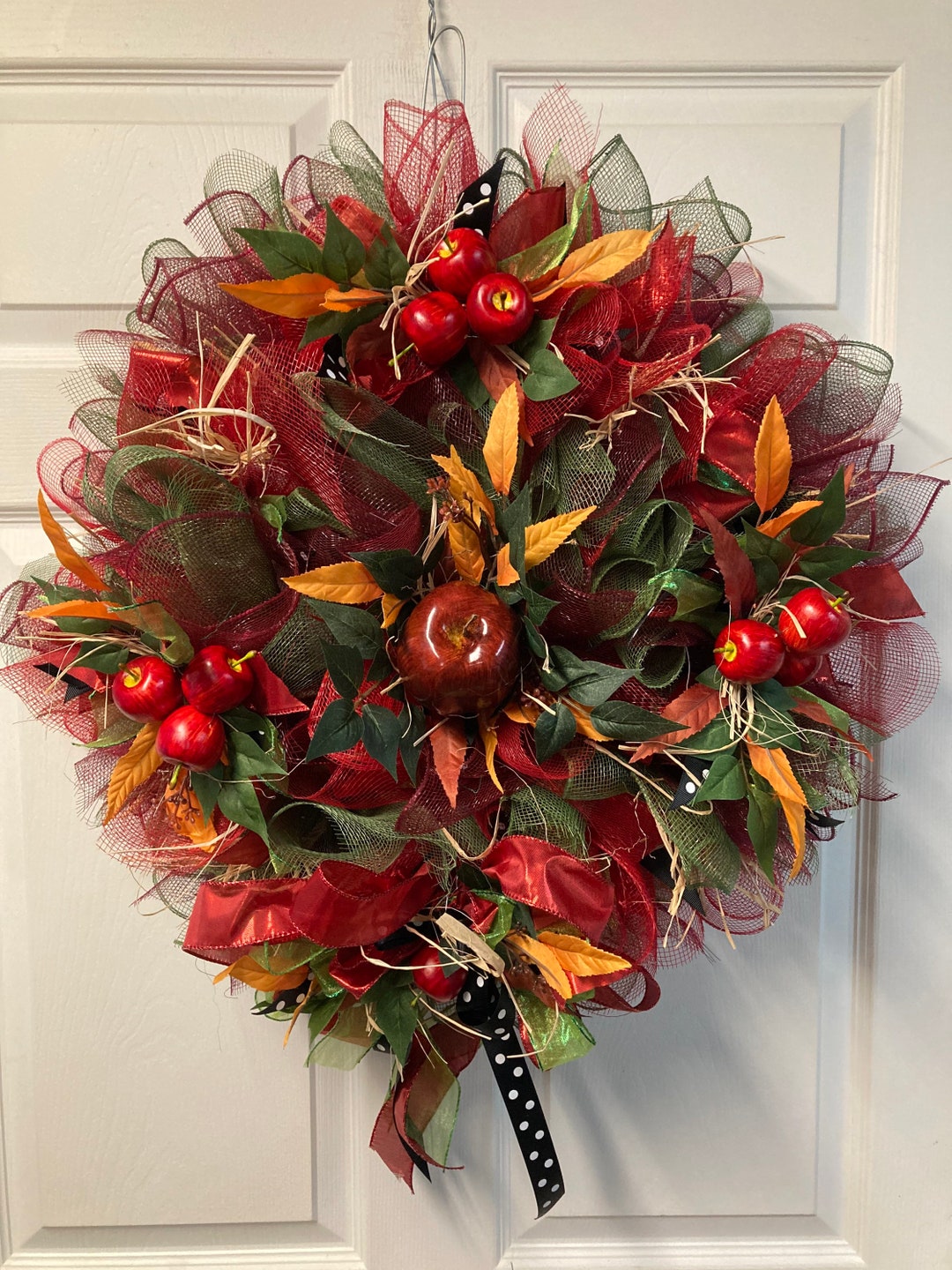 Fall Apple Wreath, Farmhouse Wreath, Autumn Wreath, Red Apple Decor ...