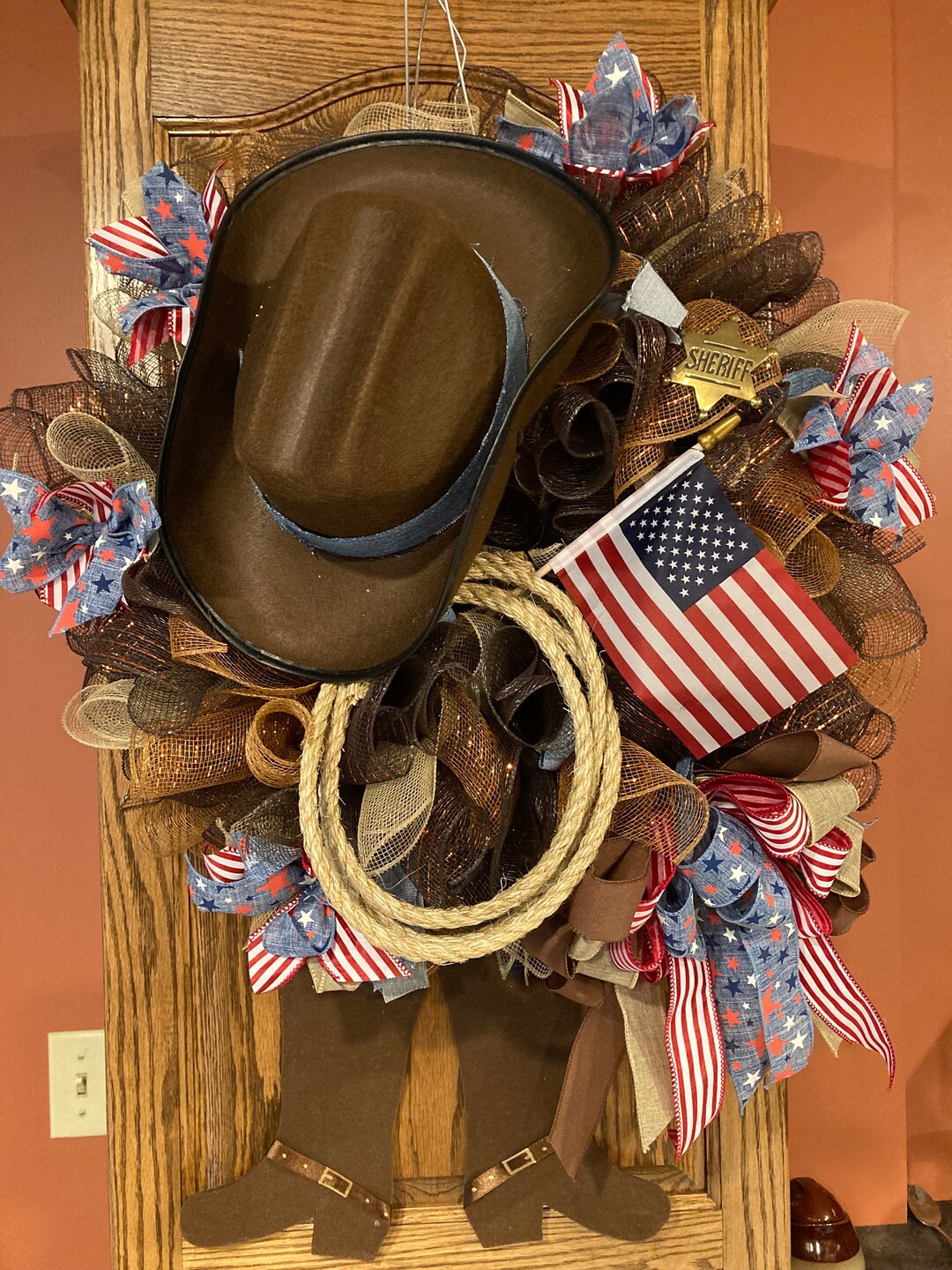 Patriotic Cowboy Wreath Farmhouse Decor Front Door Wreath Western Decor ...