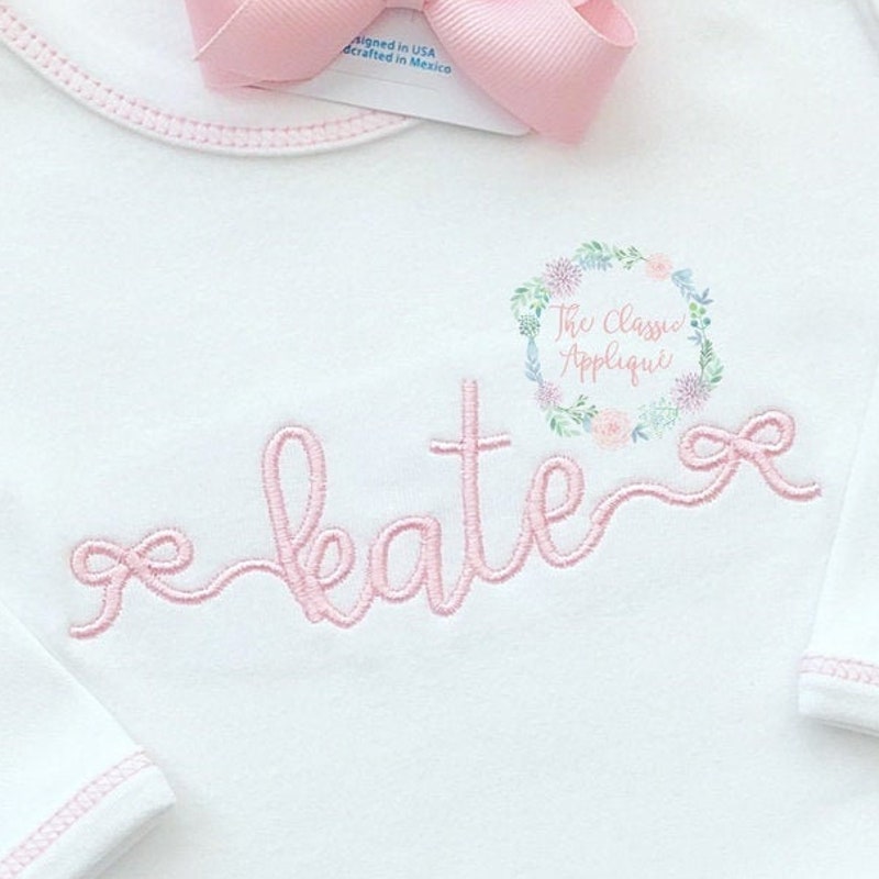 Embroidery Script and Bow - Etsy