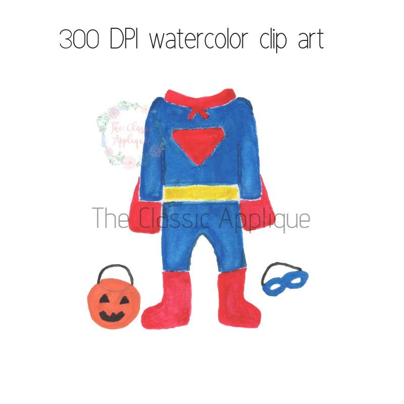Boy Superhero Halloween Costume Watercolor PNG Printable Digital Clip ...