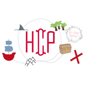 Summer, Pirate, Treasure Map Monogram Frame With Mini Fill Stitch ...