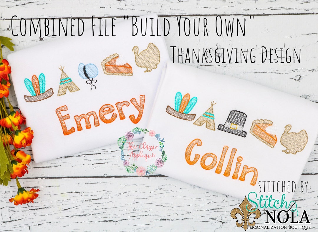 6 Separate, Combined Mini Sketch Fill Thanksgiving Embroidery Designs ...
