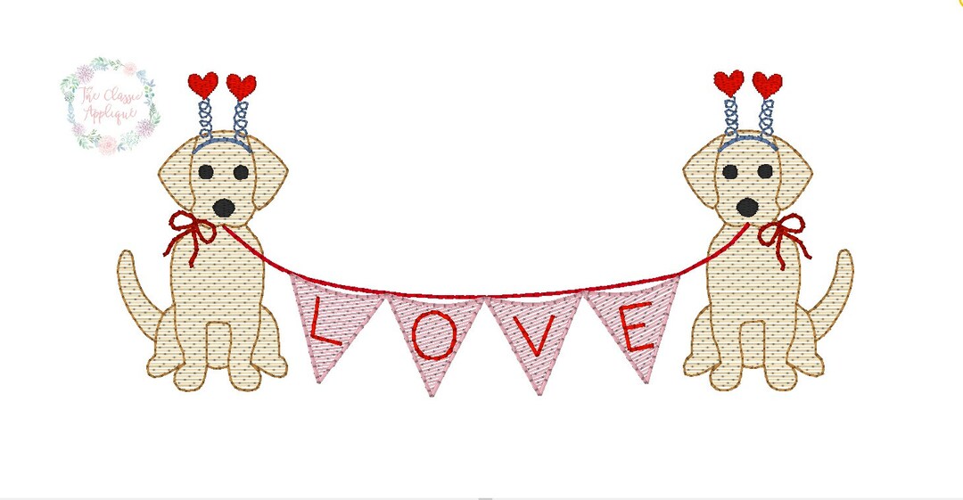 Valentine's Day Lab Puppy Dogs Holding LOVE Sketch Fill, Light Fill ...
