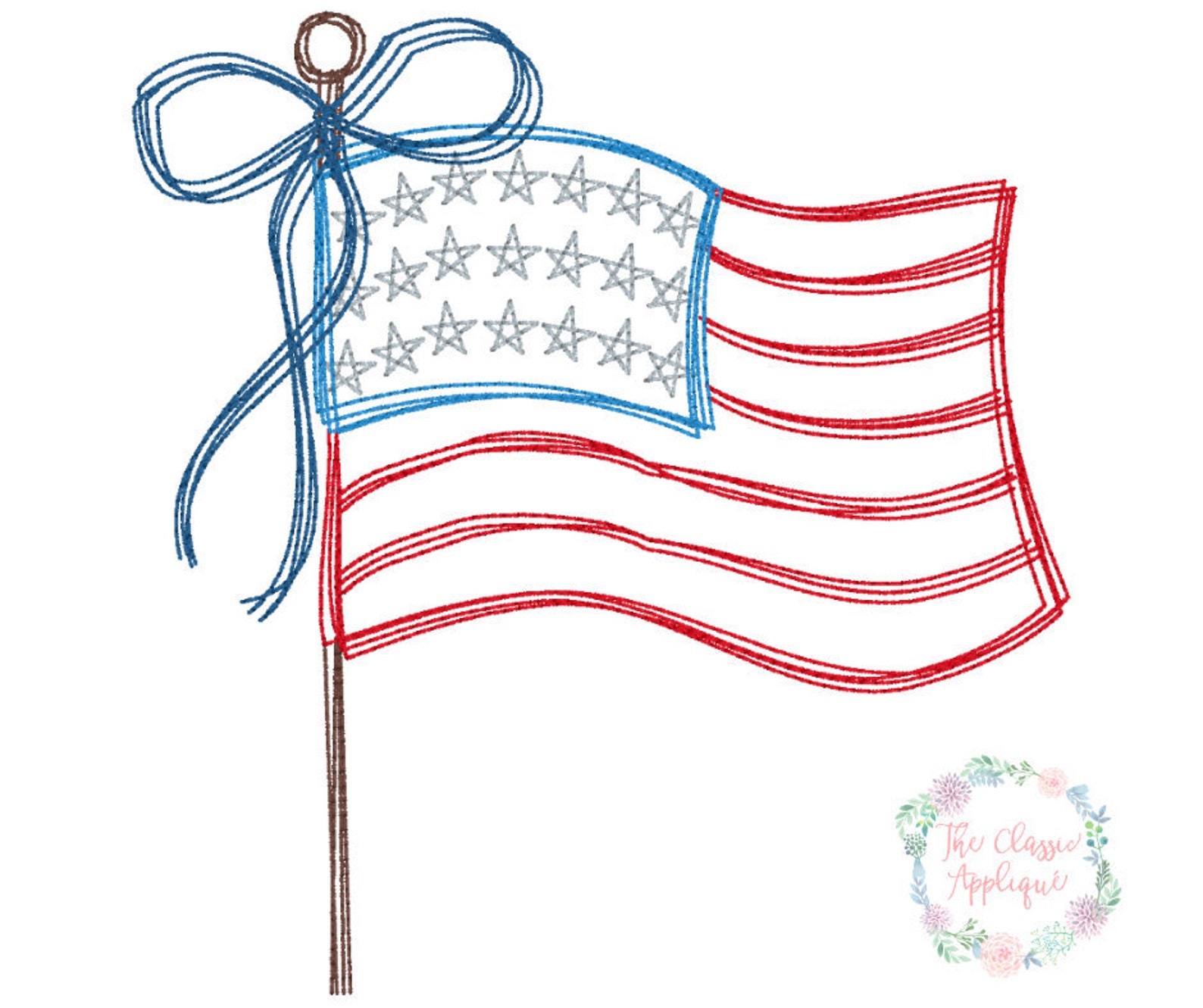 Patriotic American Flag With Bow Doodle Vintage Stitch Machine - Etsy