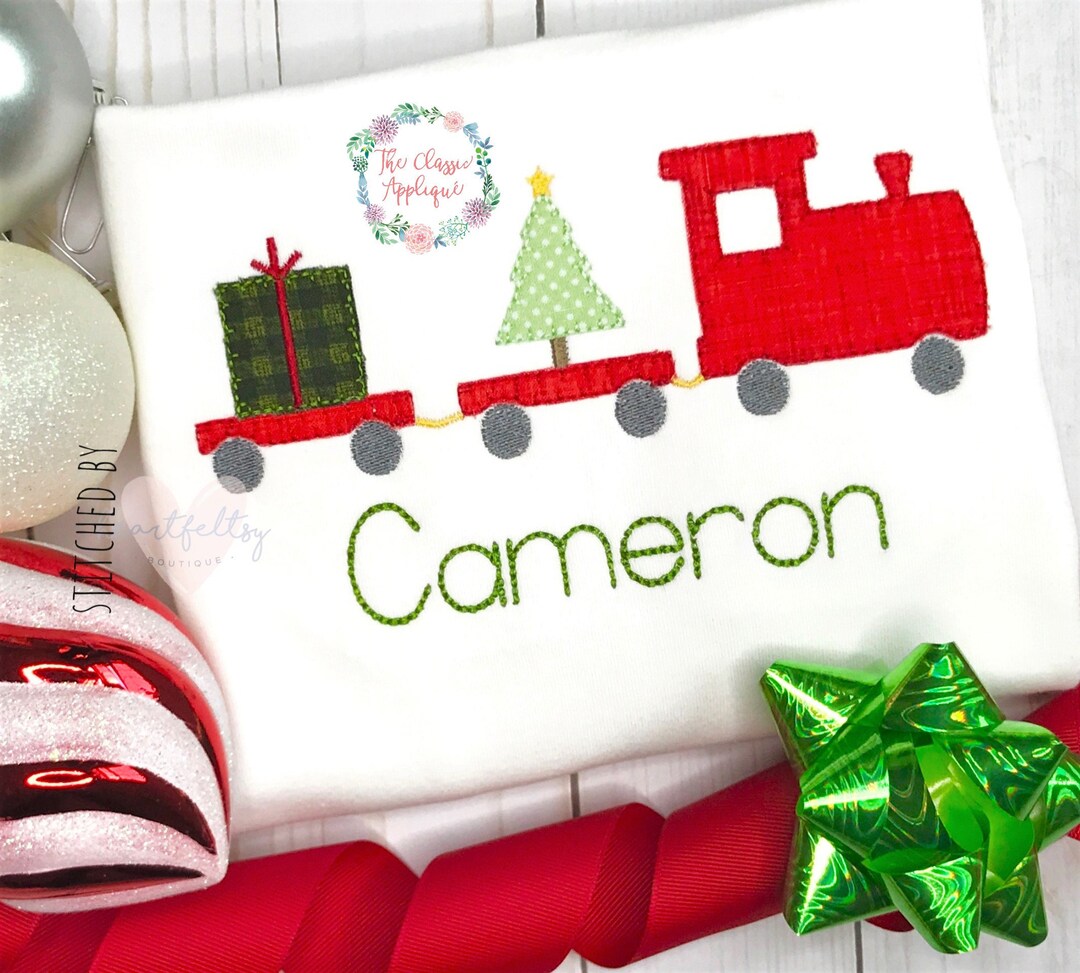 Christmas Train With Christmas Tree and Present Blanket Stitch Applique ...