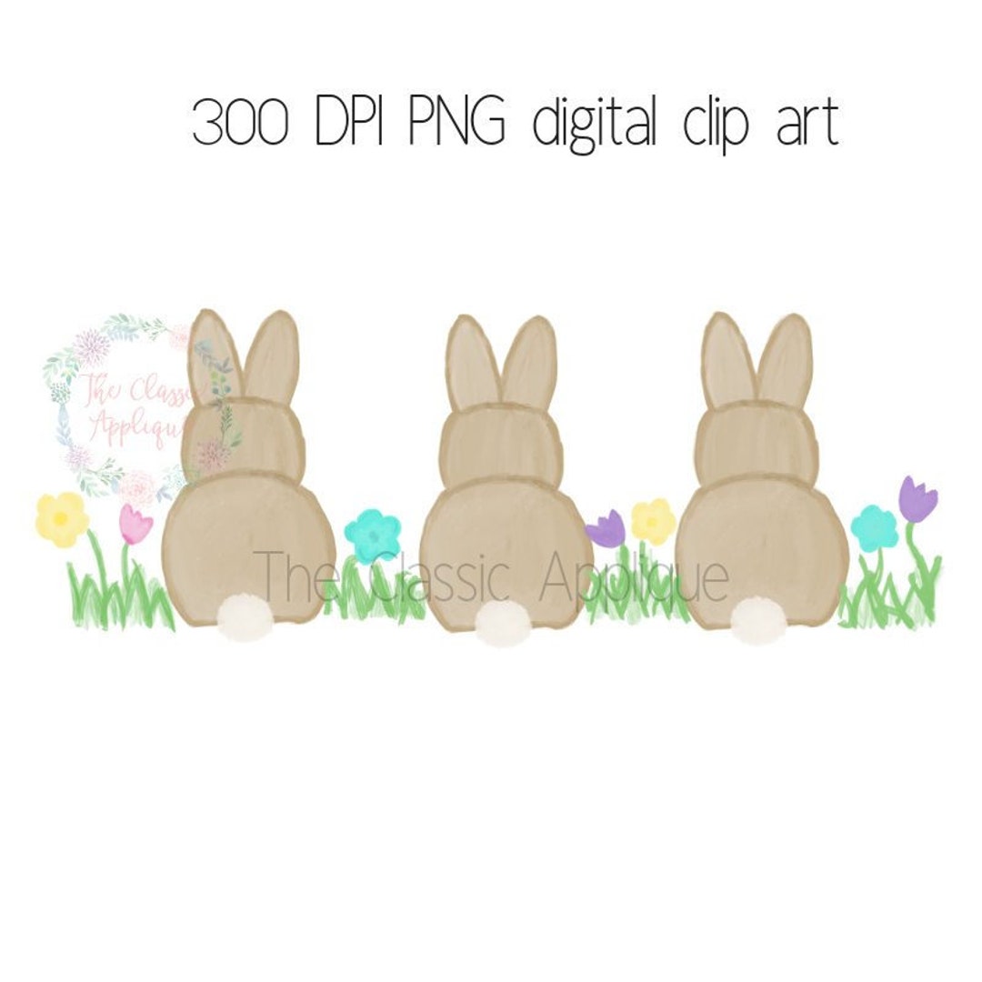 Easter Bunnies Trio With Flowers Watercolor PNG Printable Digital Clip ...
